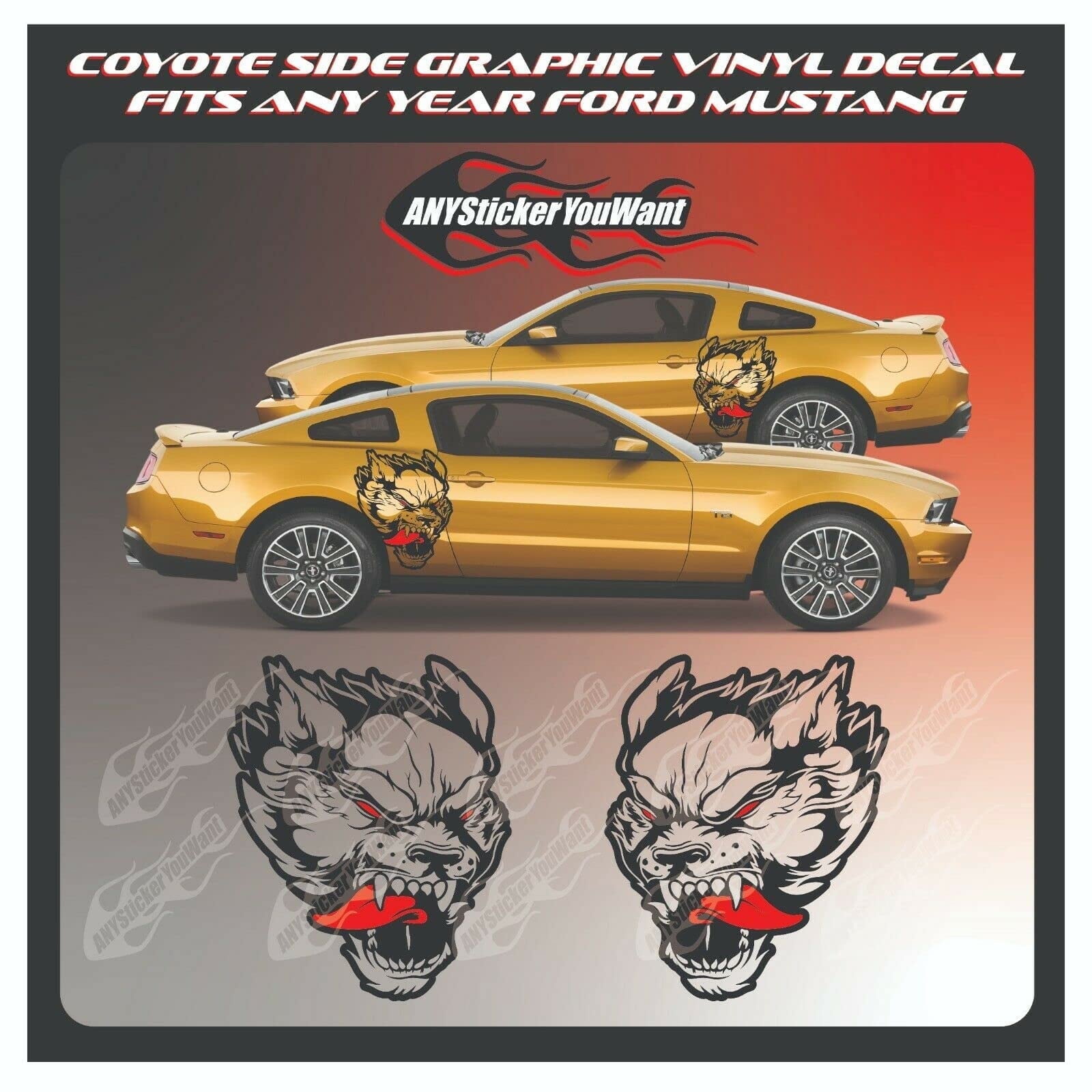 ANYStickerYouWant - Angry Coyote 2 Side Graphic Vinyl Decal fits on and ...