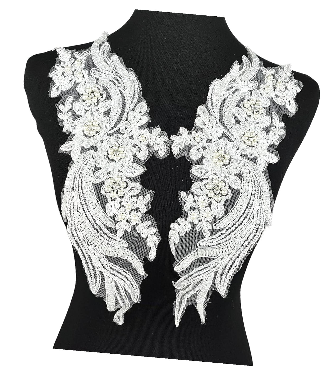 ANYWAY.GO 1 Pair 3D Lace Sequins Rhinestone Applique Sew Embroidered ...