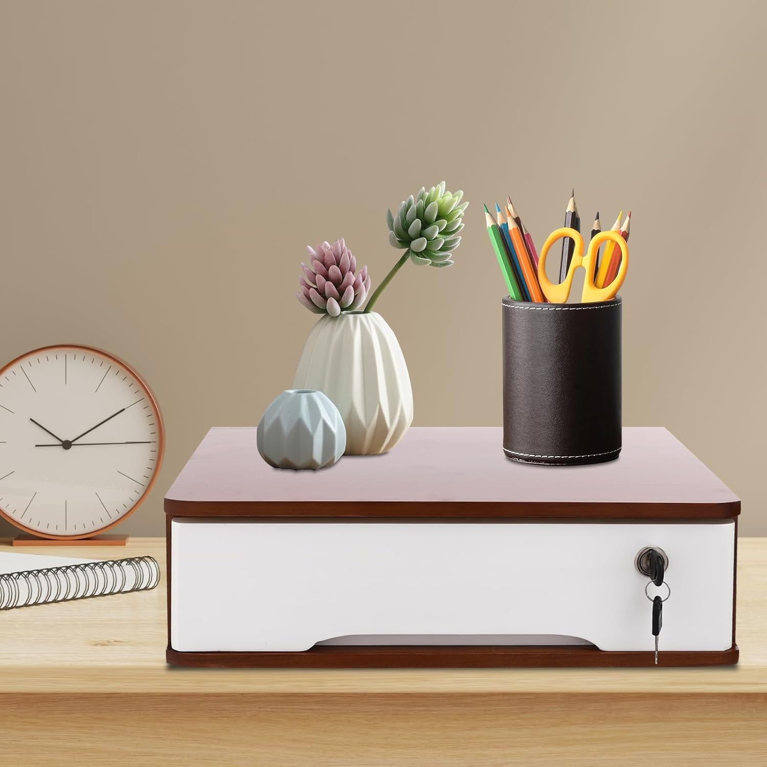 ANYWAY.GO 1-Tier Wooden Desktop Storage Box with Drawers, Office ...