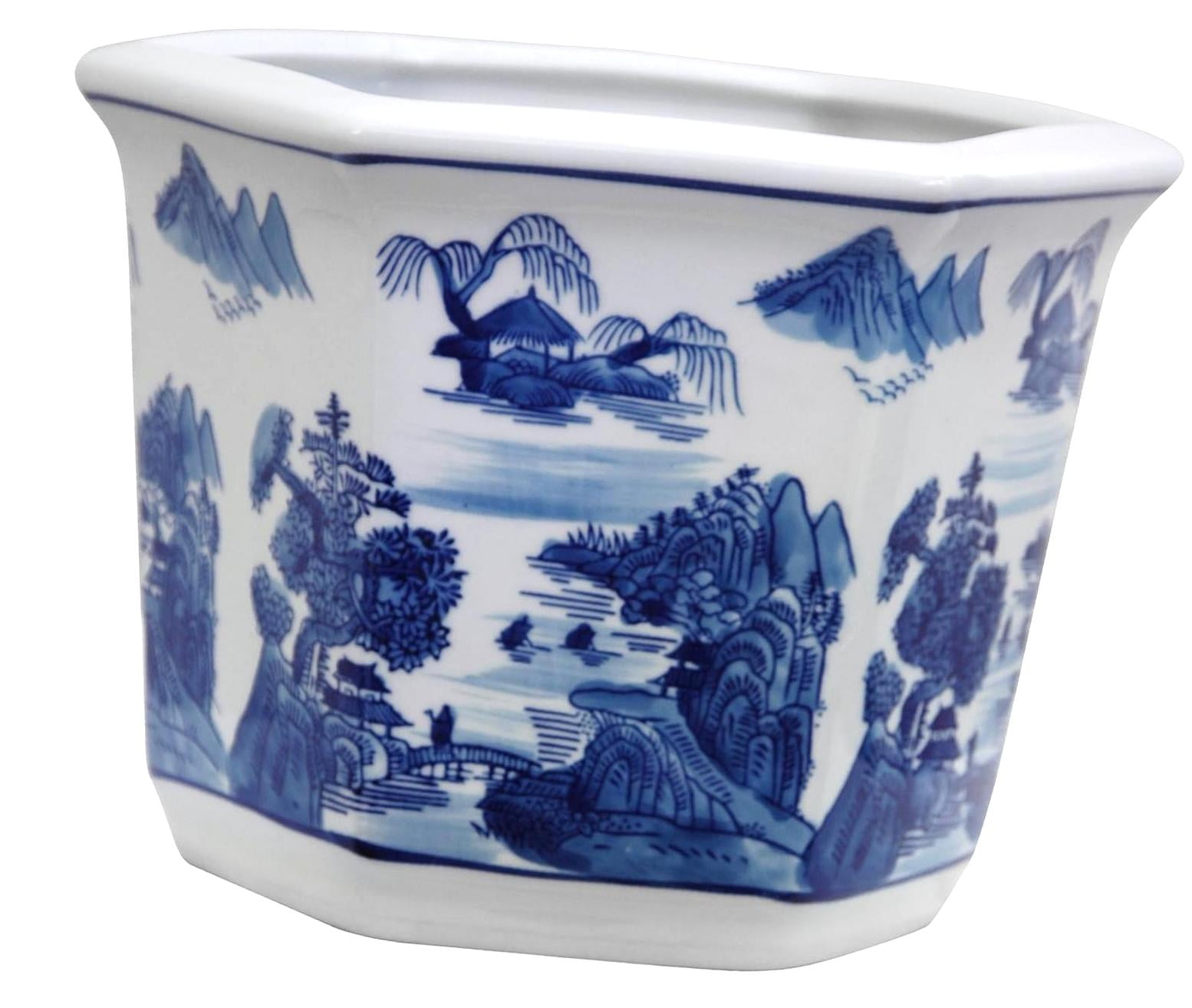 ANYWAY.GO 10" Porcelain Pot, Blue-White Landscape Design - Walmart.com