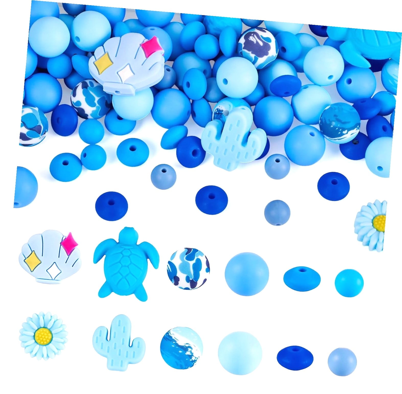 ANYWAY.GO 108 Pcs Focal Bead Blue Theme Rondelle Rubber Round Turtle ...