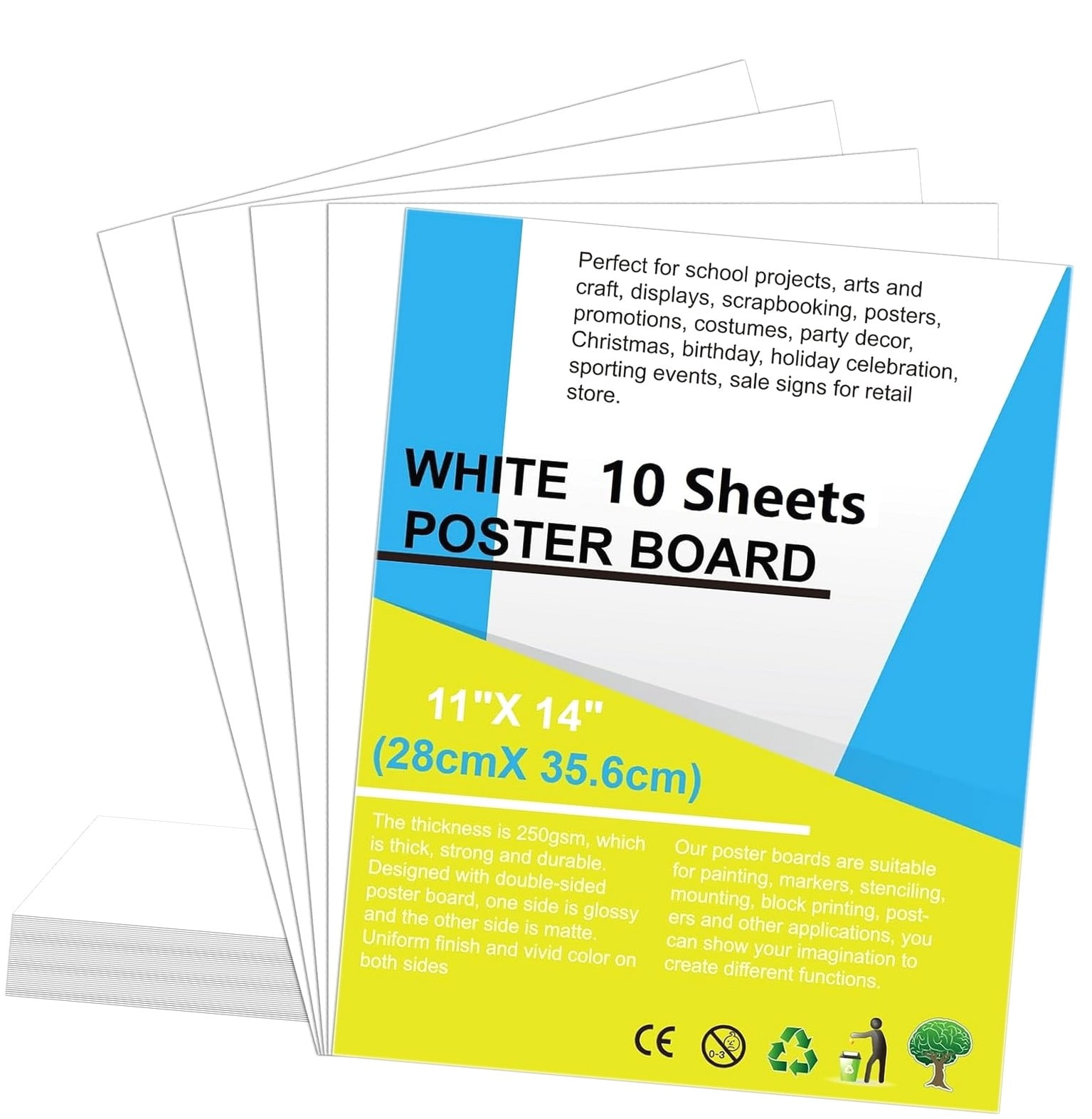 ANYWAY.GO 10Pcs White Poster Paper Bulk 11" 14", 250Gsm Thickness ...