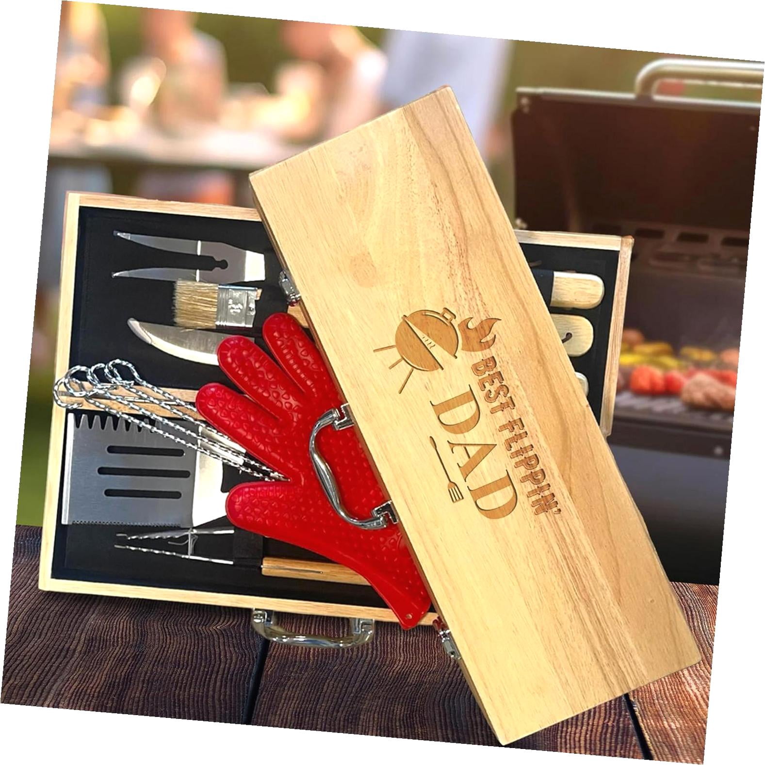 ANYWAY.GO 11-Piece BBQ Grilling Kit with Engraved Maple Wood Case ...