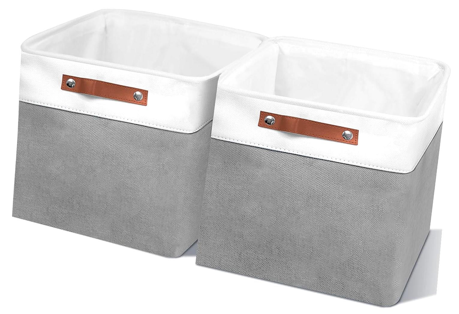 ANYWAY.GO 11in Open Fabric Storage Basket with Leather Handles for ...