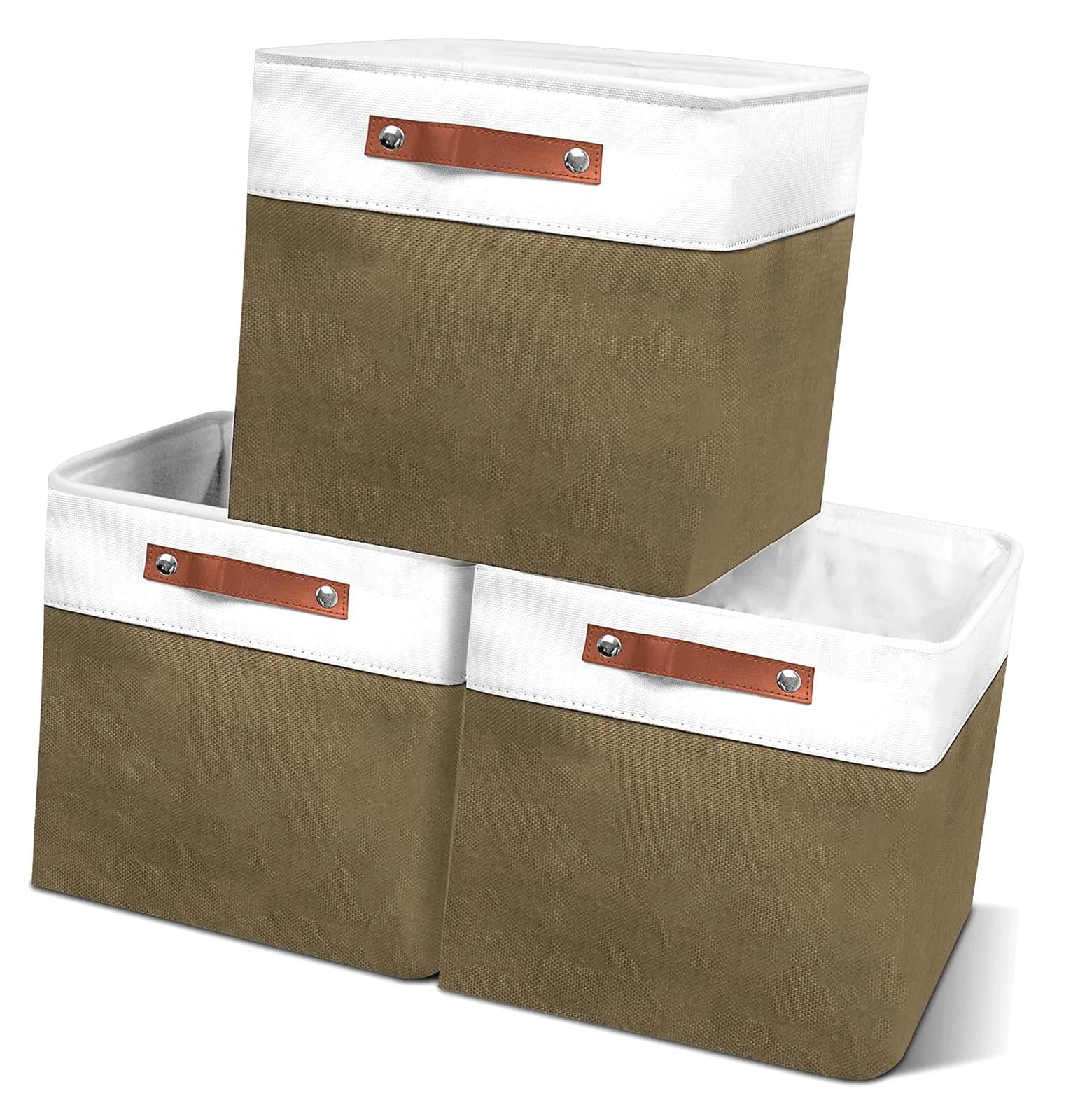 ANYWAY.GO 11in Open Fabric Storage Basket with Leather Handles for ...