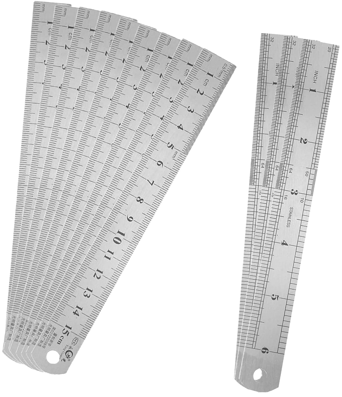 ANYWAY.GO 12 Pack Metal Ruler Set Steel Rules with Inch/Metric , 6 Inch ...