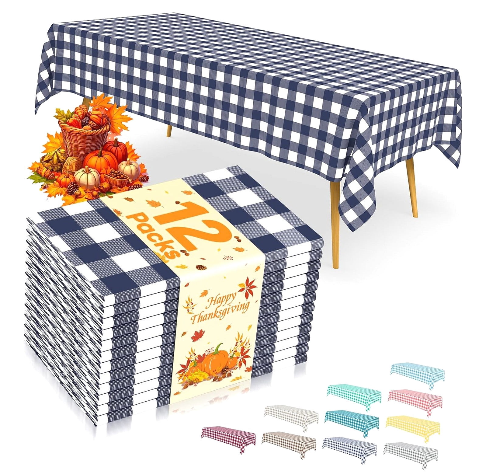ANYWAY.GO 12 Packs Gingham Table Cloth, 54 108 Inch Plastic Tablecloth ...