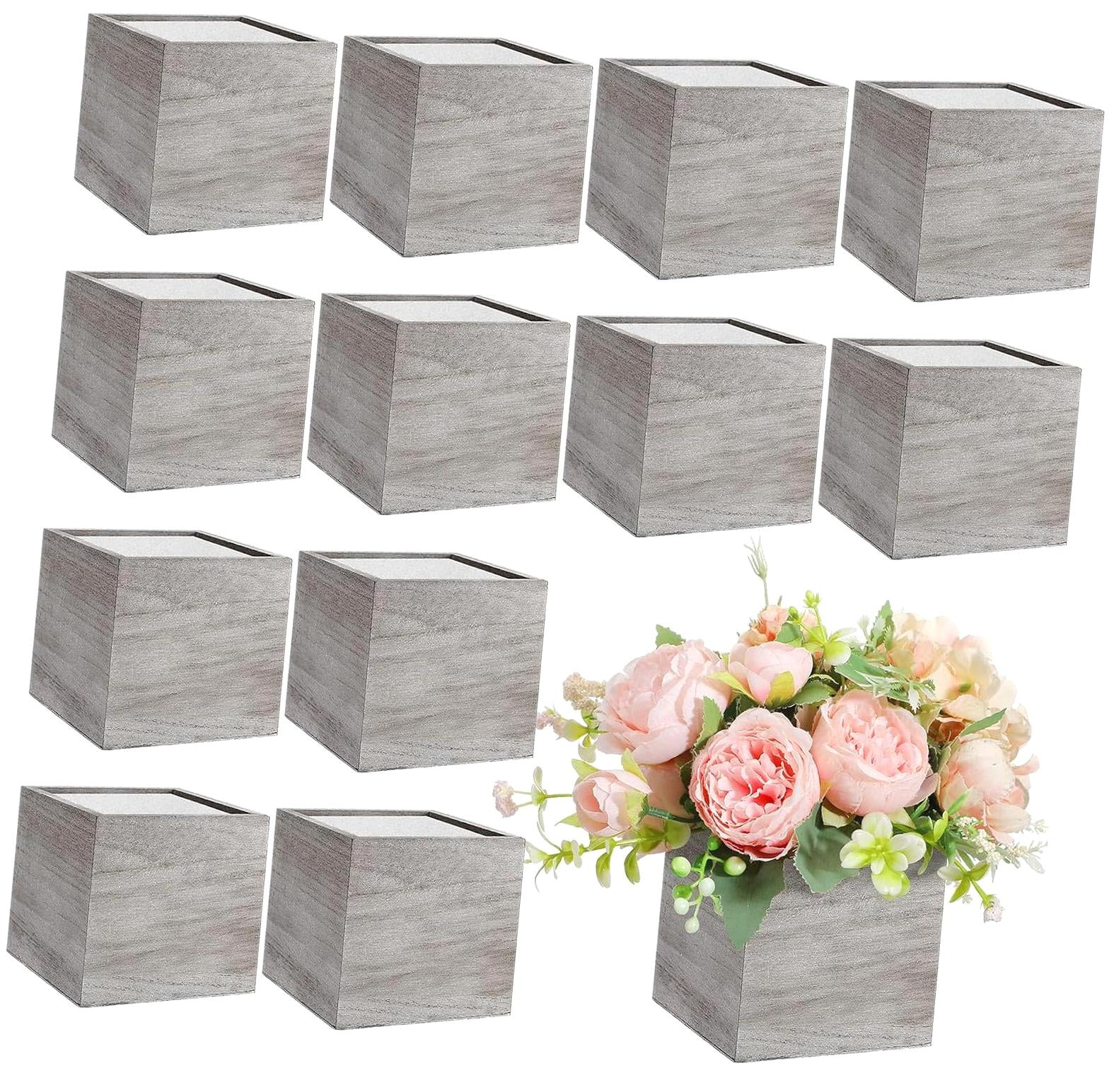 ANYWAY.GO 12 Piece 4 Inch Wooden Plant Boxes Square Containers for ...