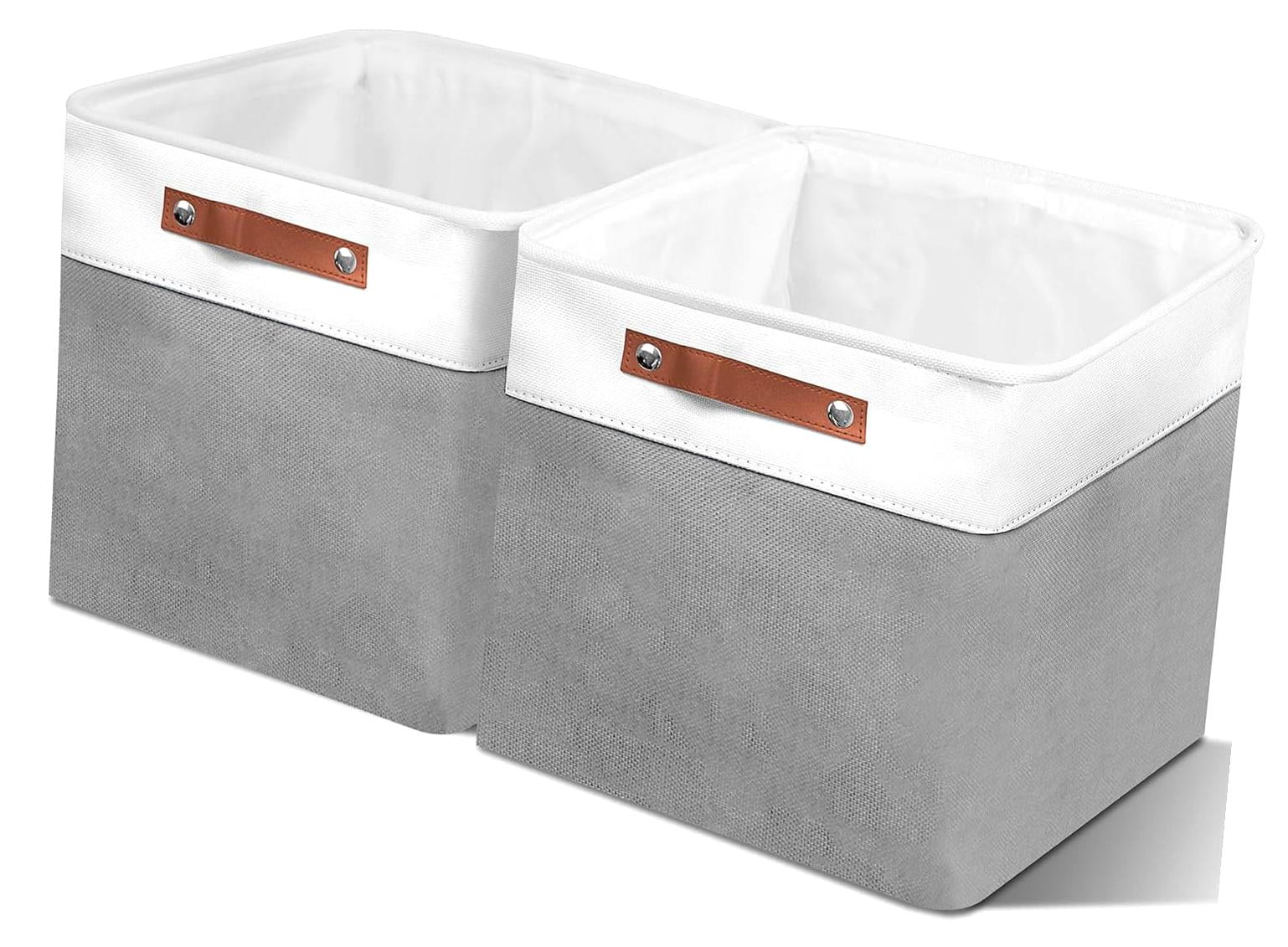 ANYWAY.GO 12in Open Fabric Storage Basket with Leather Handles for ...