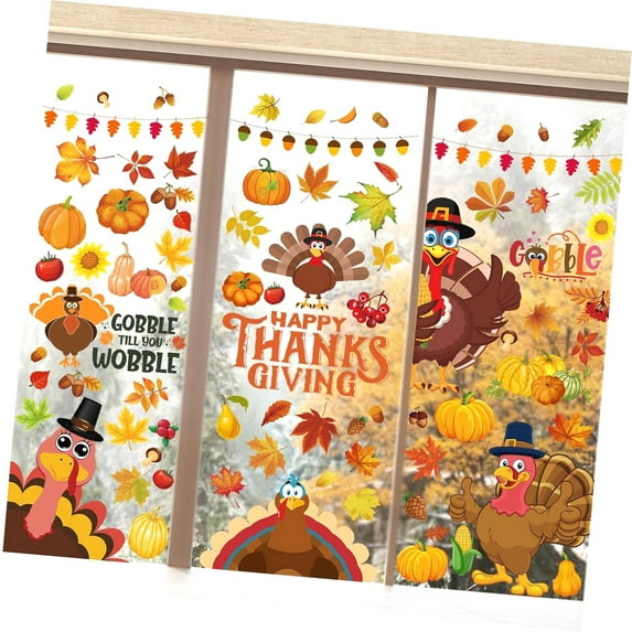 ANYWAY.GO 143 Pcs Thanksgiving Window Clings for Fall Window Stickers ...