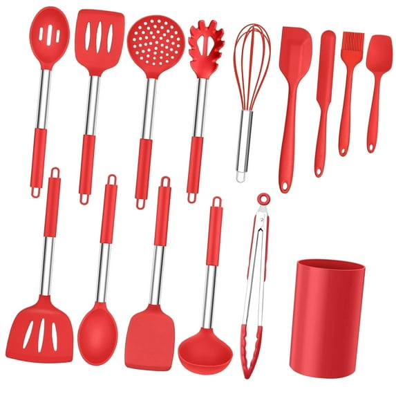 ANYWAY.GO 15 Piece Cooking Utensils Set, Red Kitchen Utensils Set with ...