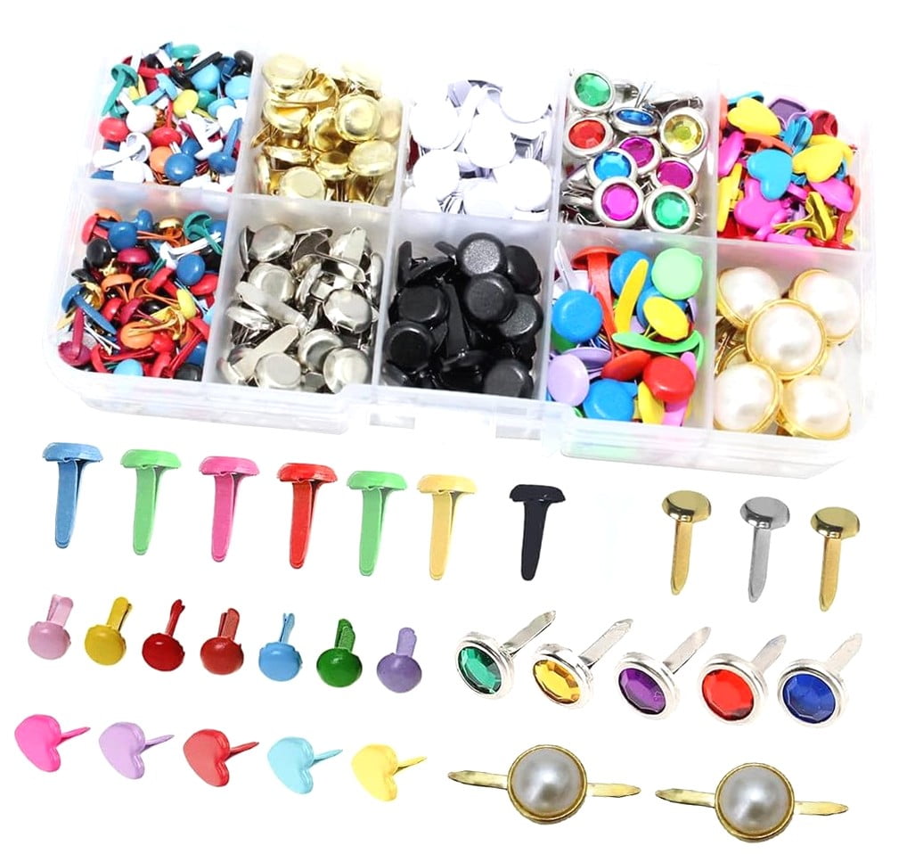 ANYWAY.GO 1Box(500Pcs) Multiple Styles Metal Brads Kit Mixed Color and ...