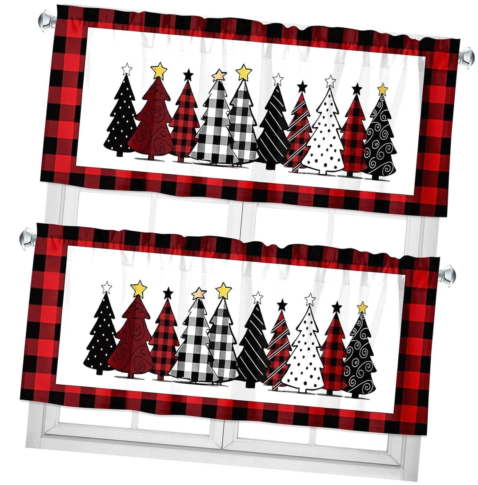 ANYWAY.GO 2 Pack Christmas Valance Curtains for Valances Red Curtains ...