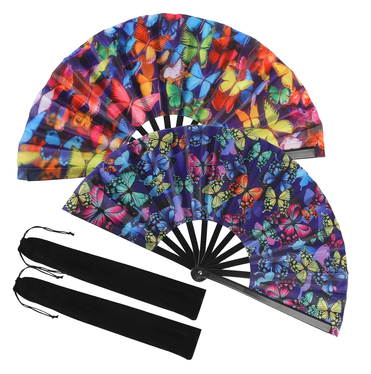 ANYWAY.GO 2 Pack Large Folding Hand Fan Rave Fan with Bags, Handheld ...