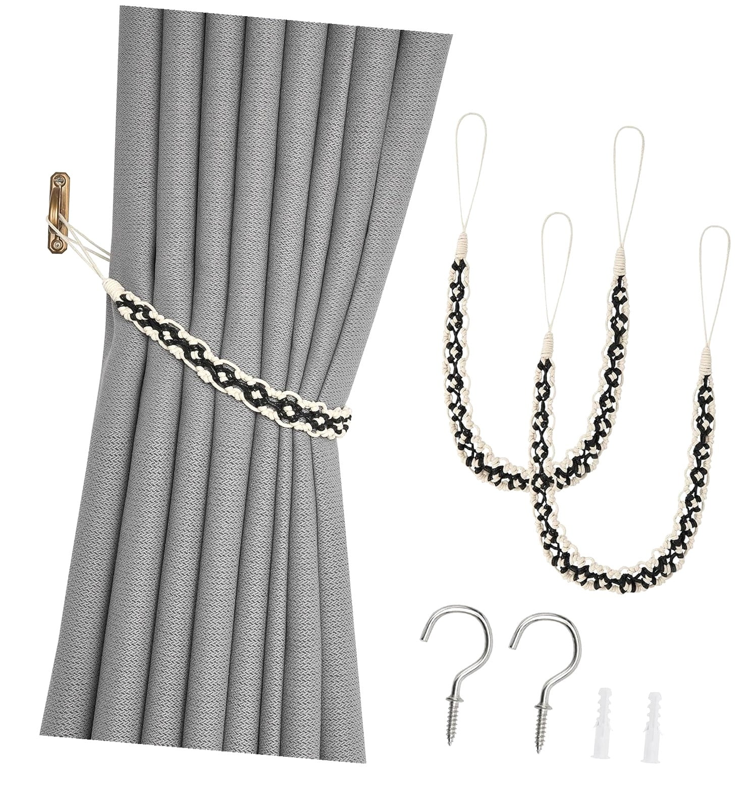 ANYWAY.GO 2 Pack Rope Curtain Tiebacks Style Drape Tie Backs Hand-Woven ...