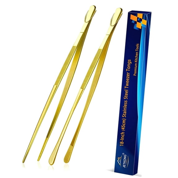 ANYWAY.GO 2 Pcs 18 Inch (45cm) Steel Grill Tongs Tweezer Tongs, Extra Large Tweezers for Cooking ...