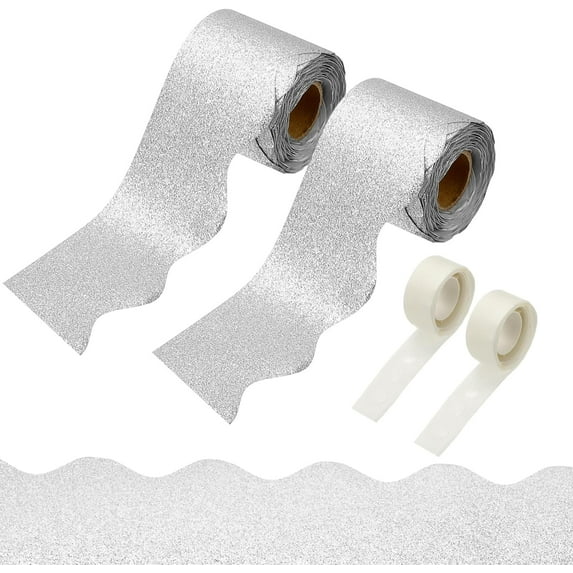 ANYWAY.GO 2 Rolls Glitter Bulletin Borders, 65.6ft Silver Border for ...