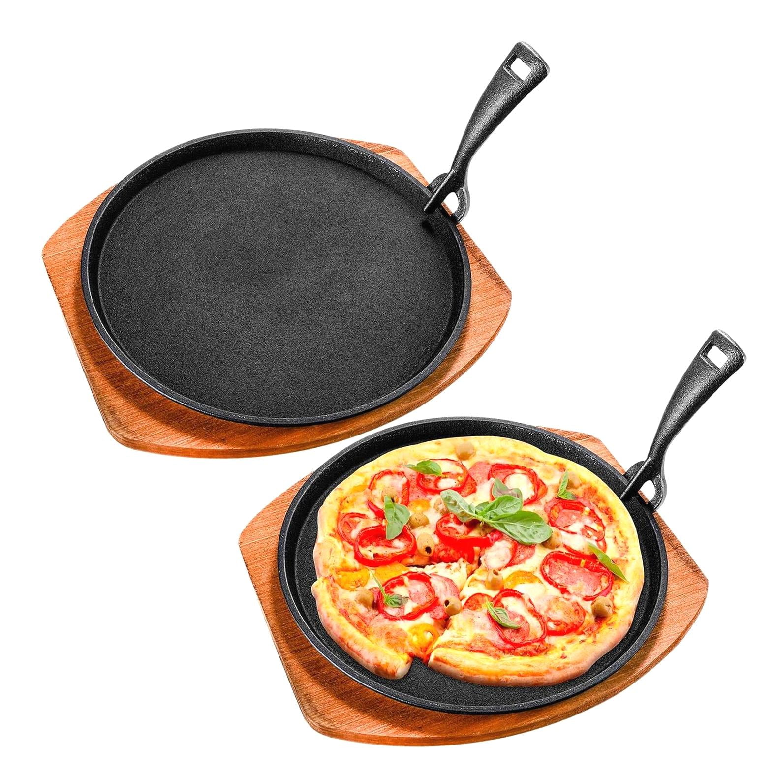 ANYWAY.GO 2-Set Cast Iron Fajita Plate Set, 9.84'' Steak Plate Sizzling ...