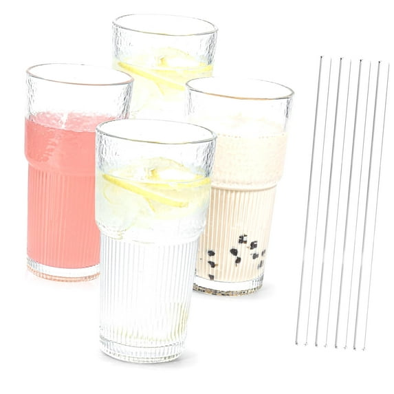 ANYWAY.GO 20oz Tumbler Set: 4 Ribbed Iced Coffee Cups for Tea, Soda ...