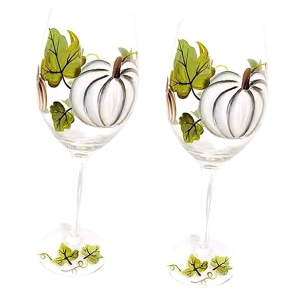 ANYWAY.GO 2PCS Hand Painted Pumpkin Goblets Fall Thanksgiving Fall ...