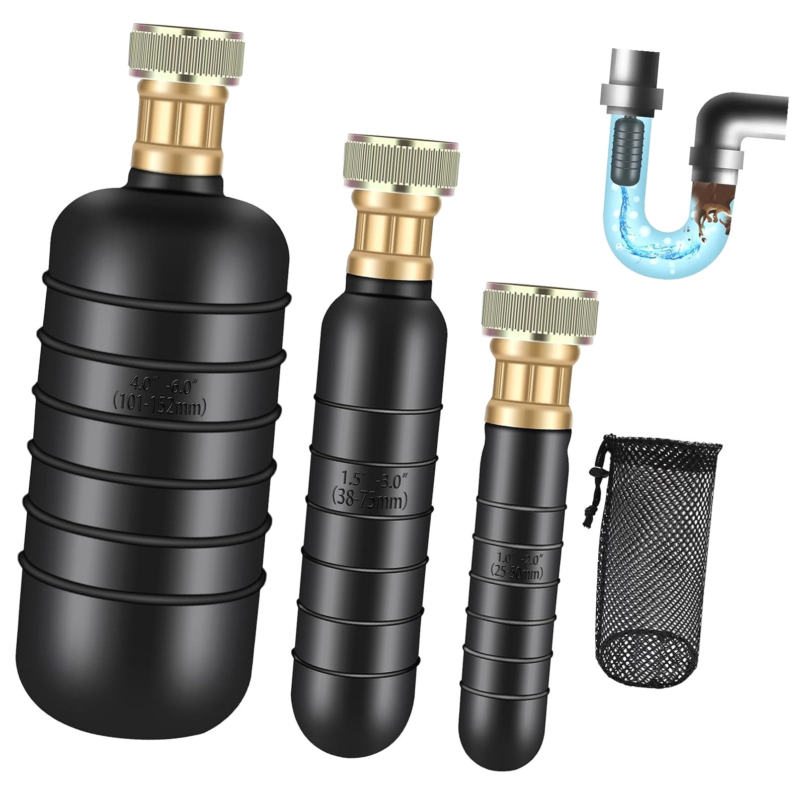 ANYWAY.GO 3 PCS Drain Cleaning Bladder, Drain Bladder Kit Different ...