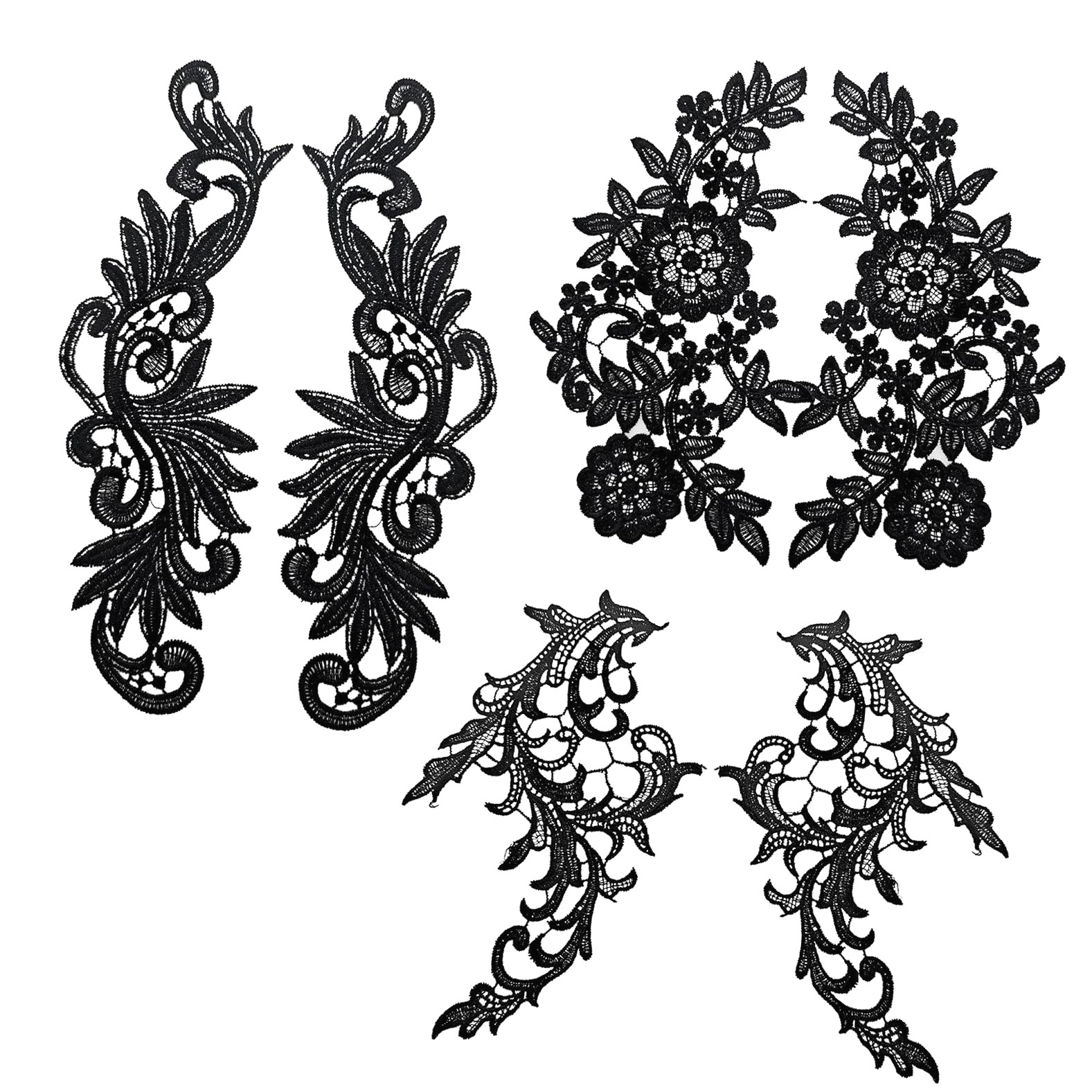 ANYWAY.GO 3 Pair Lace Wedding Dress , Embroidered Floral Appliques ...
