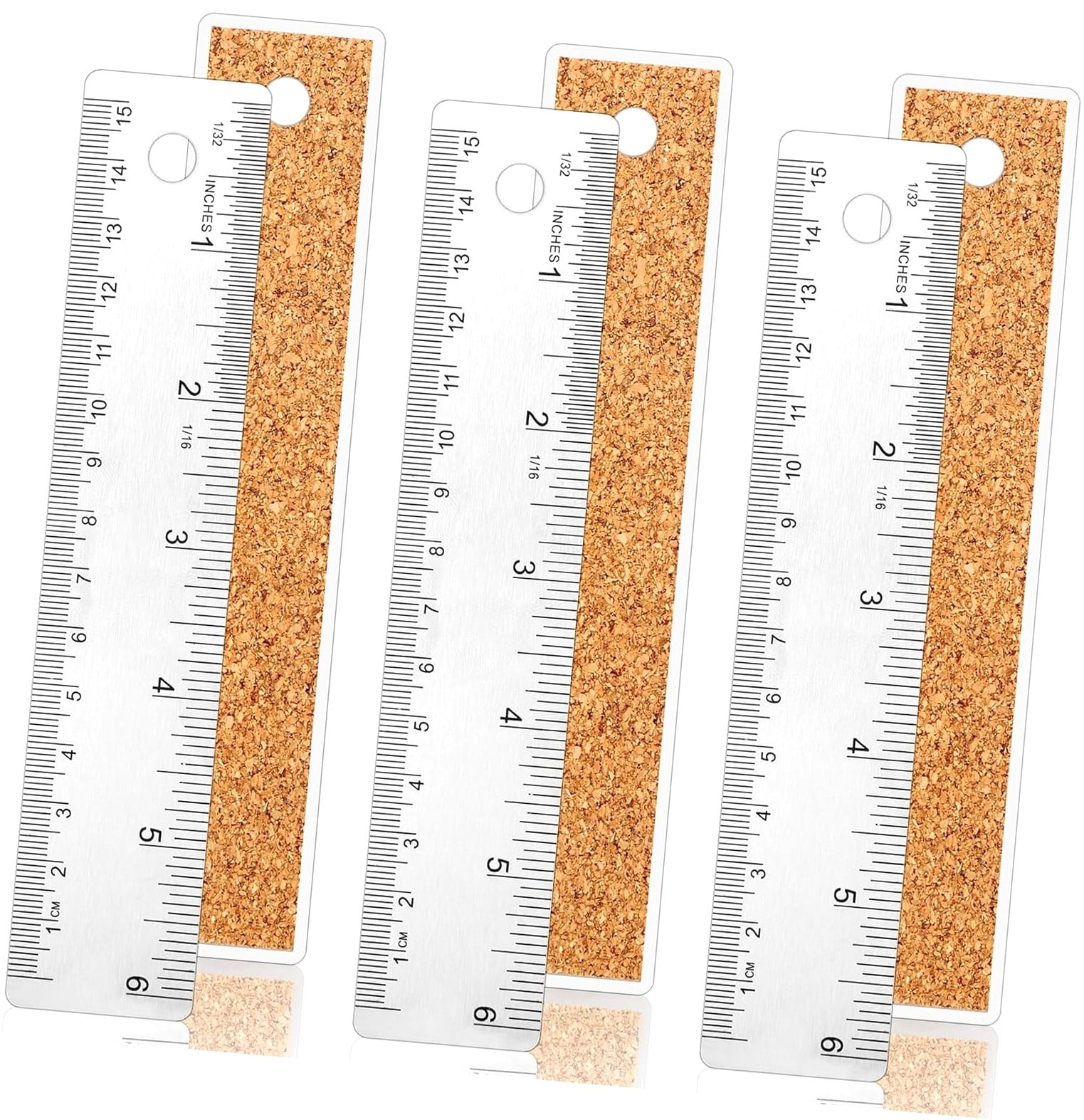 ANYWAY.GO 3 Pcs Steel Ruler 6 Inch Metal Ruler Rulers Cork Backed ...