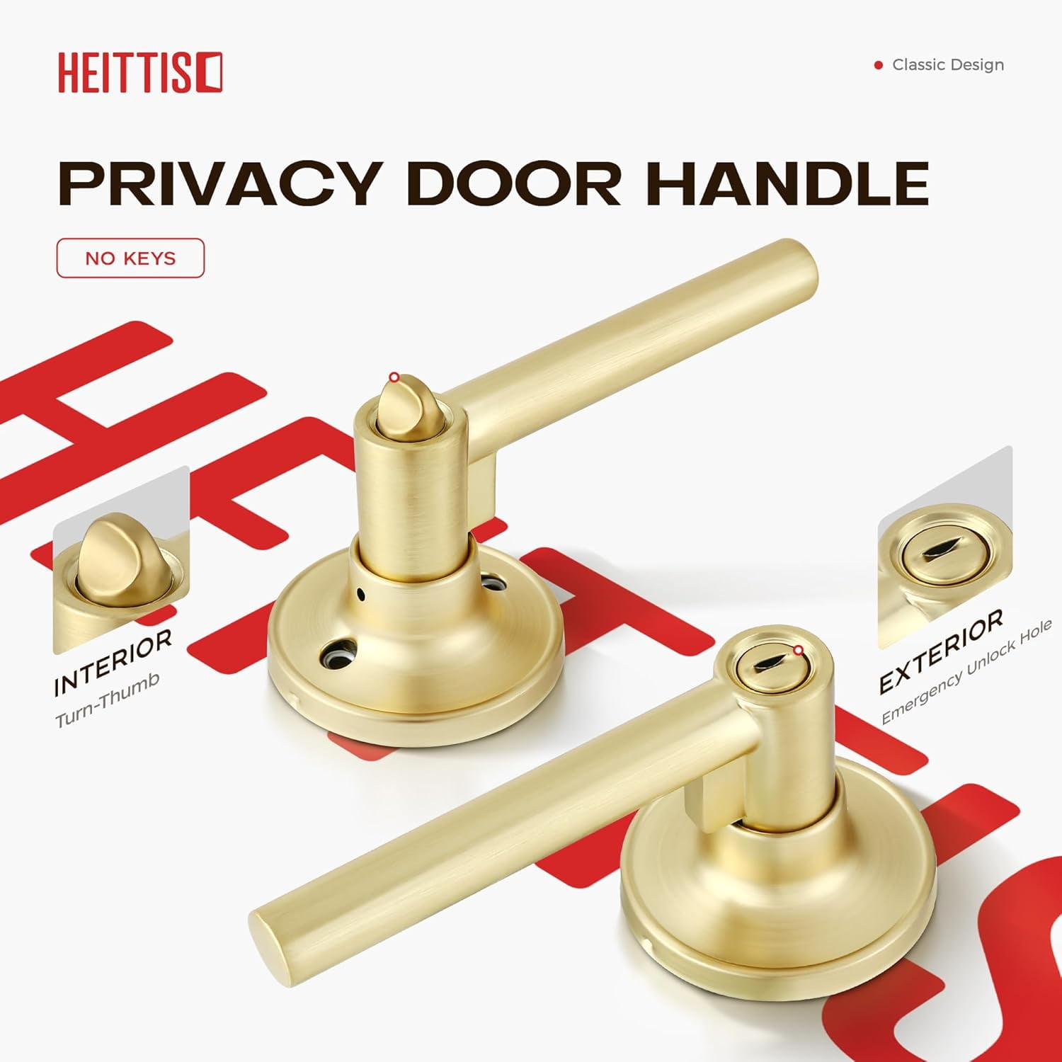 ANYWAY.GO 3-Piece Privacy Door Lever Set, Keyless Interior Handles with ...