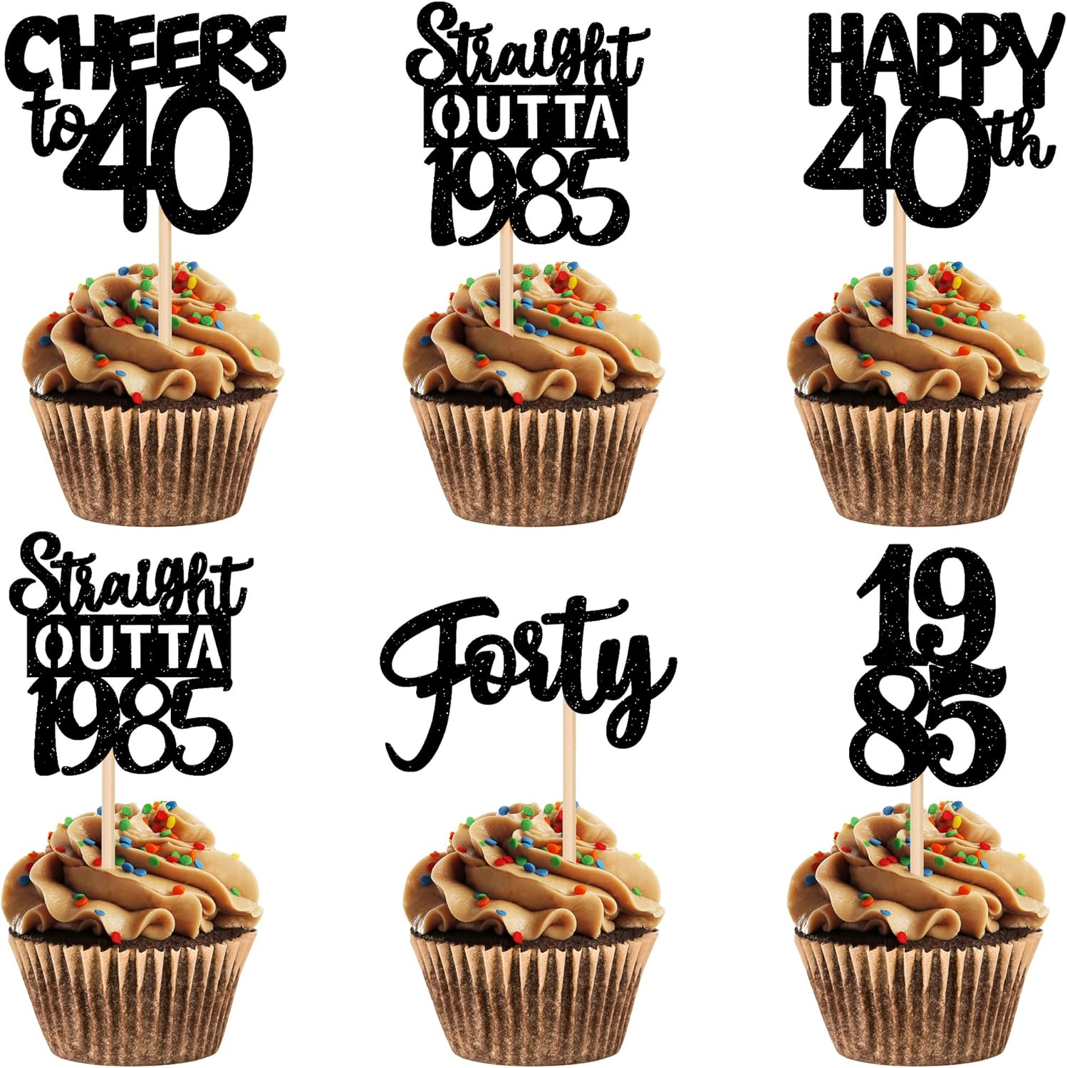 ANYWAY.GO 30PCS 40th Birthday Cupcake Toppers Glitter Forty Happy ...