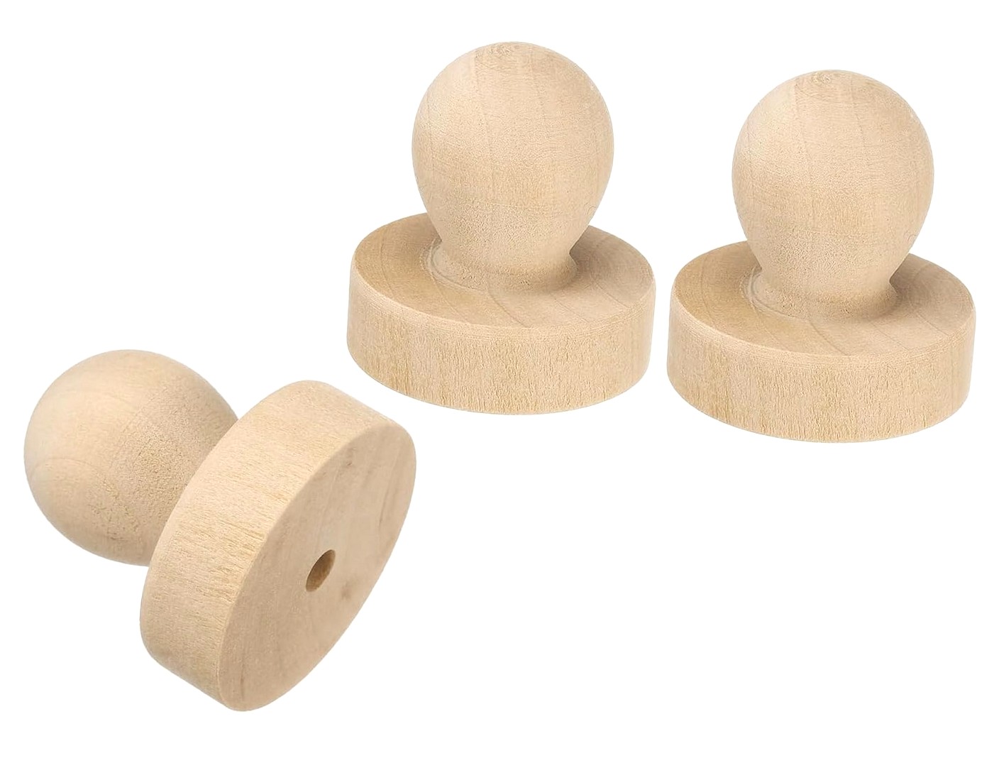 ANYWAY.GO 38mm Stamp Wood Round Handle, 3Pcs Wooden Knobs Stamp Mounts ...