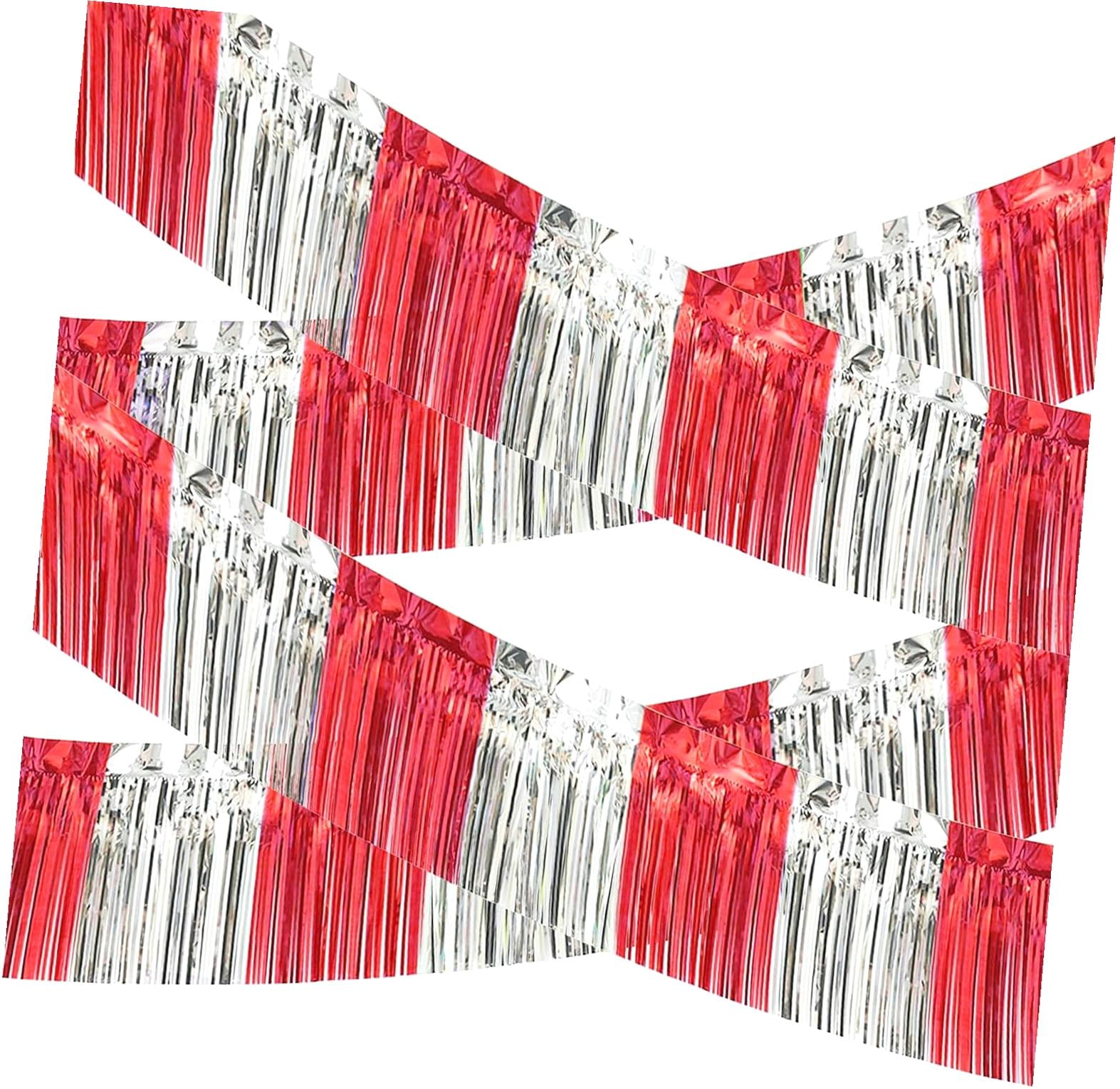 ANYWAY.GO 4 Pack 10 Feet Red Silver Foil Fringe Garland Metallic Tinsel ...