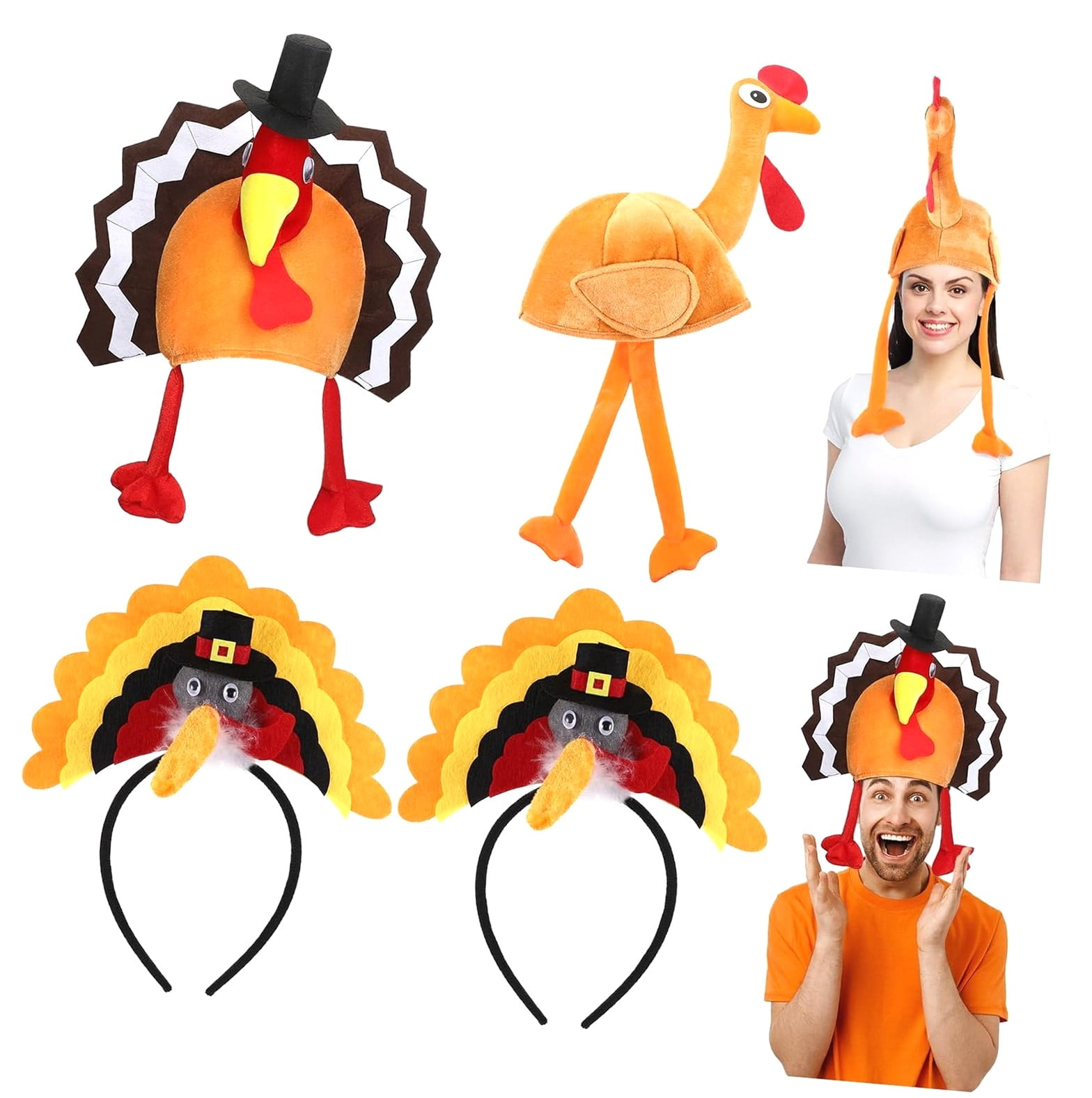 ANYWAY.GO 4 Pack Thanksgiving Turkey Headbands Thanksgiving Hats ...