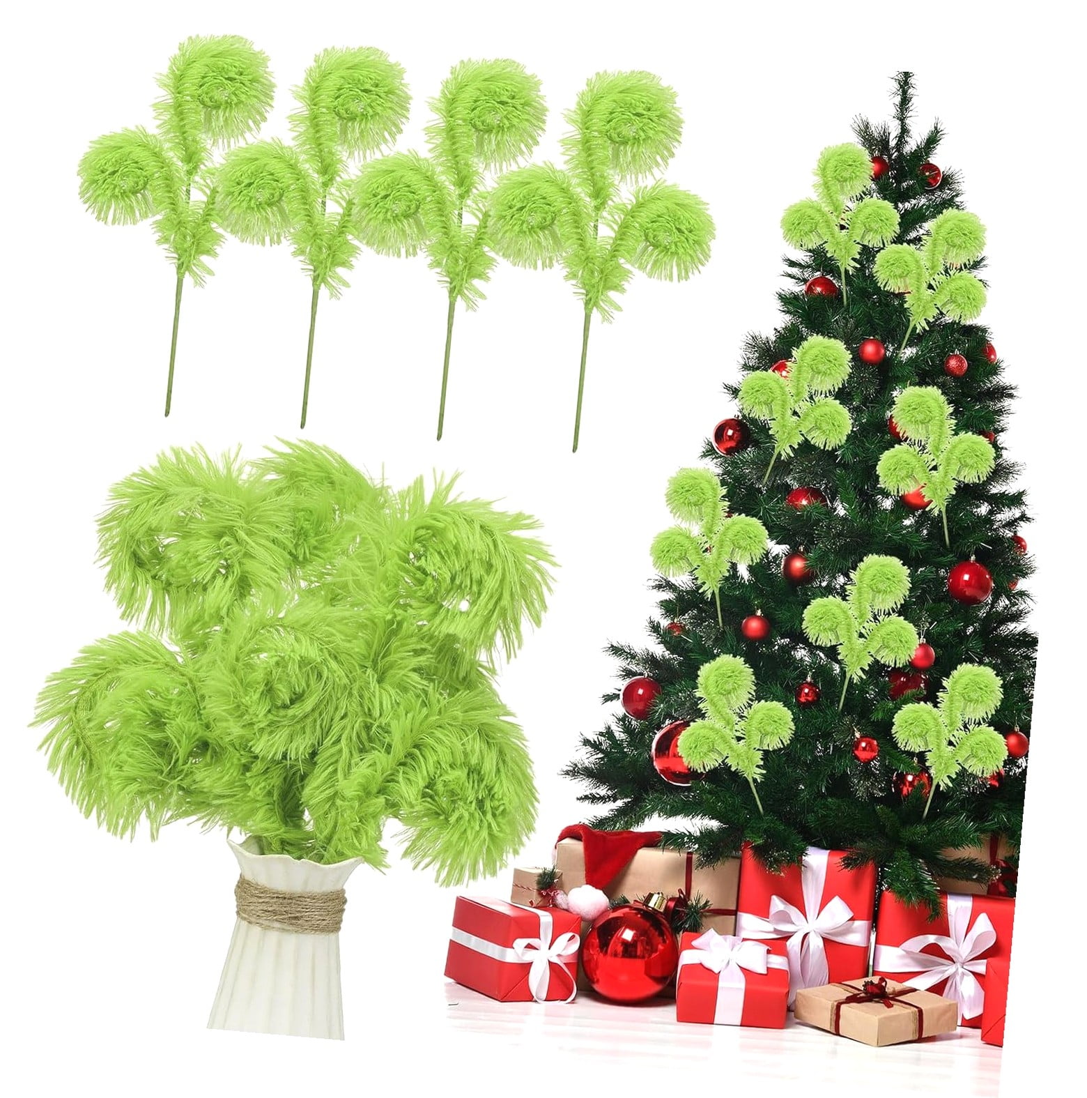 ANYWAY.GO 4 Pcs Lime Furry Christmas Tree Picks 16 Inch Christmas Tree ...