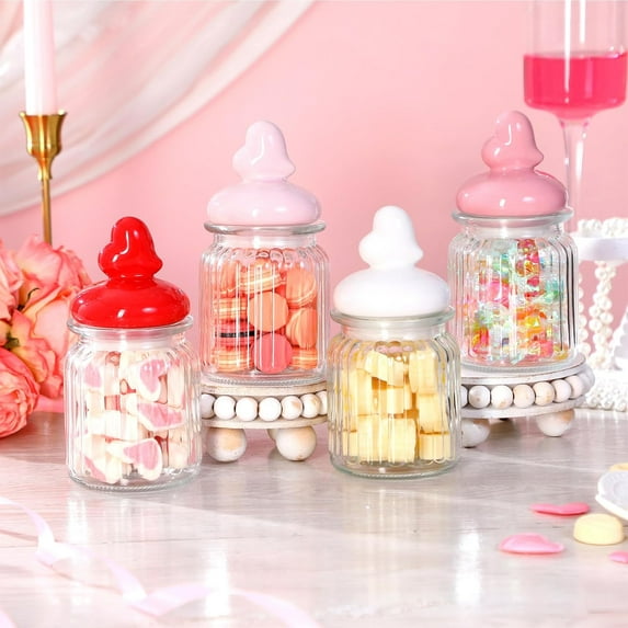 ANYWAY.GO 4 Pcs Valentines with Heart Shaped Lid Candy Jar Storage ...