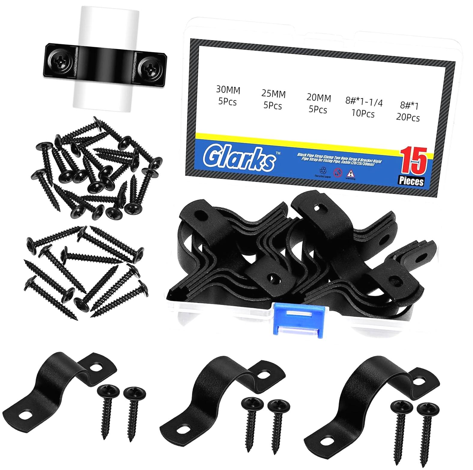 ANYWAY.GO 45 Pieces 20/25/30mm Pipe Strap Clamps, Carbon Steel 2 Hole ...