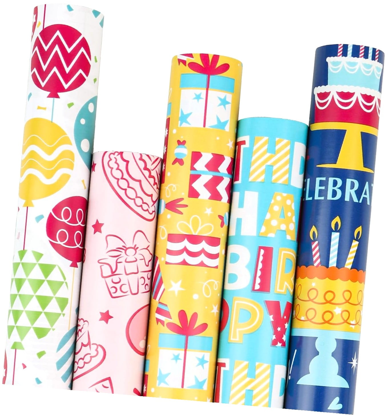 ANYWAY.GO 5 Rolls Birthday Paper with Cut Lines ,Colourful Paper with ...