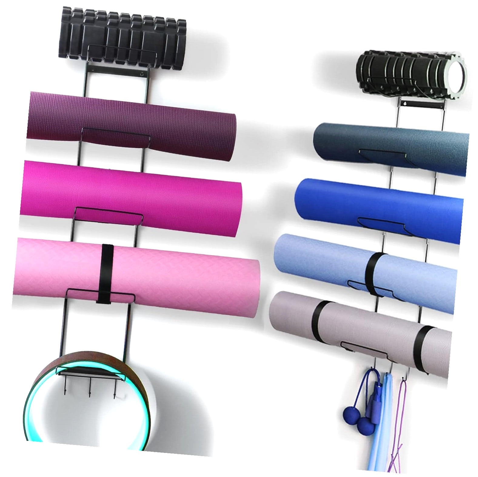 ANYWAY.GO 5-Tier Holder Wall Mount, Metal Rack for Mats/Wheels, Roller ...