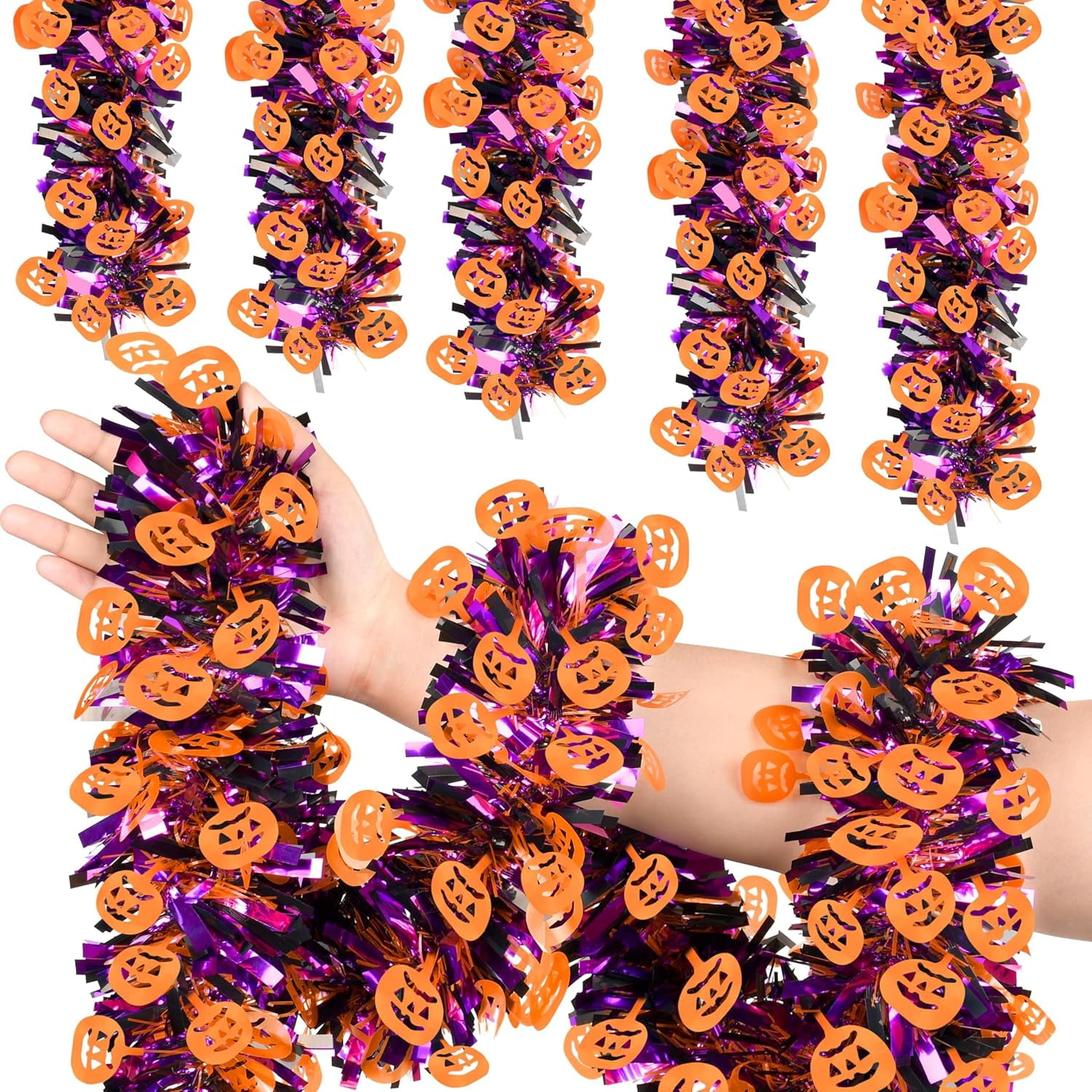 ANYWAY.GO 50FT Tinsel Garland, Thick Glitter Orange Pumpkin Garlands ...