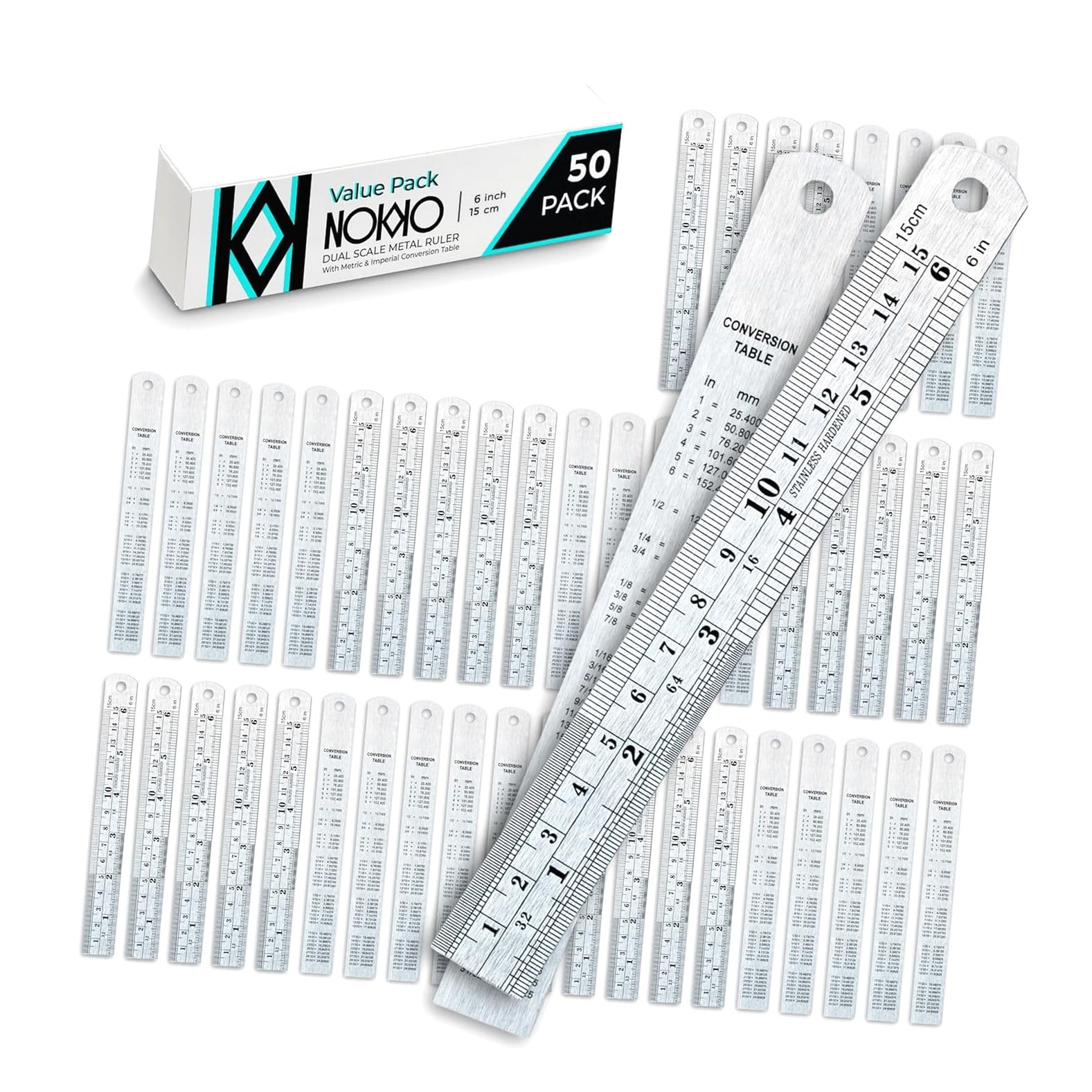 ANYWAY.GO 6 Inch Metal Ruler Bulk Set 50-Pack of 6 Inch / 15cm Steel ...