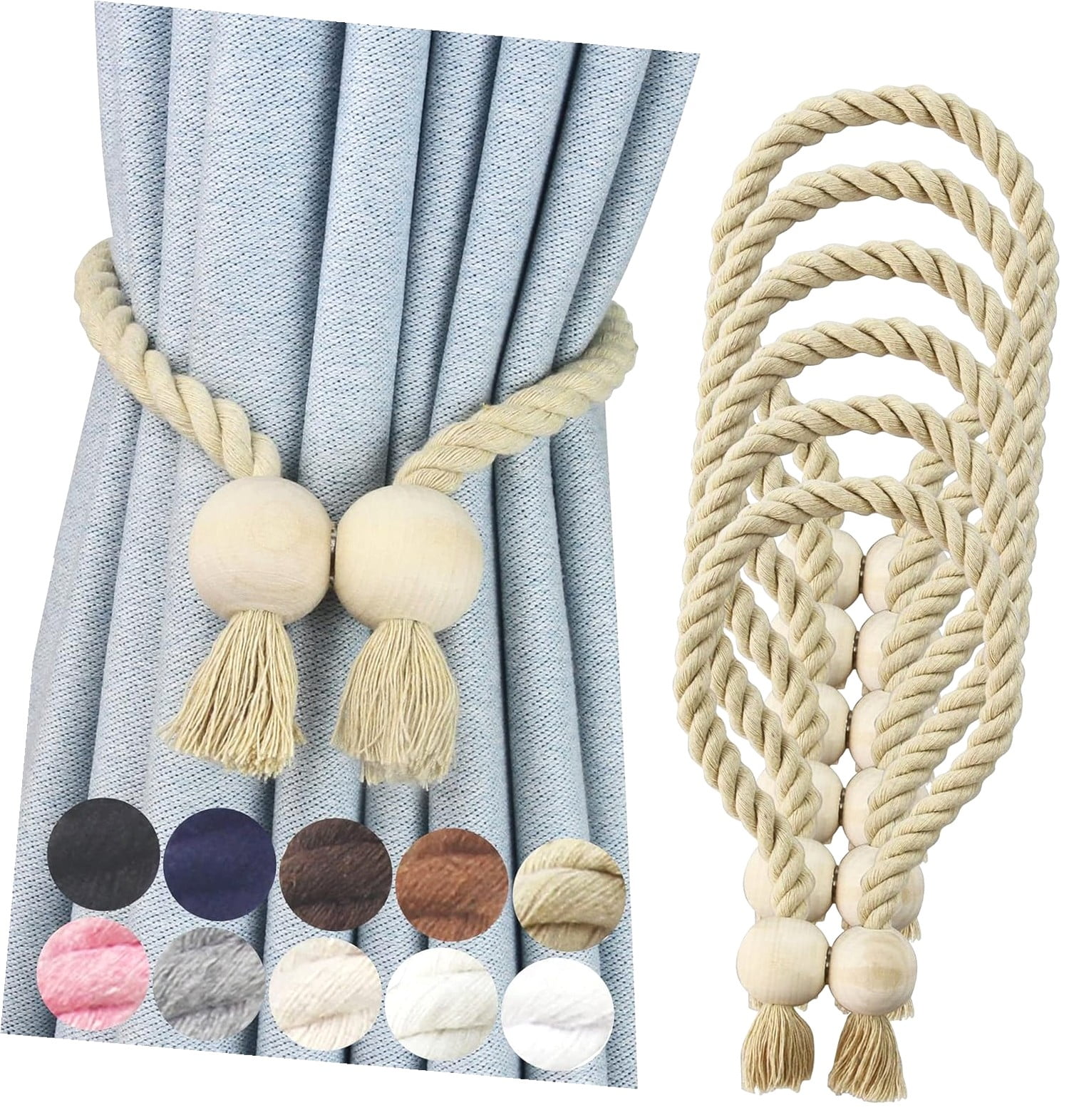 ANYWAY.GO 6 Pack Curtain Tiebacks Hand Woven Tie Back Rope Holdbacks ...