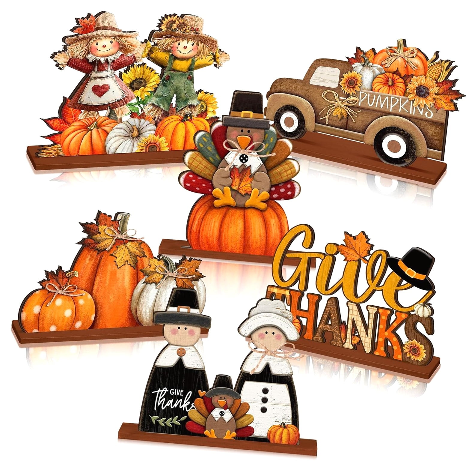 ANYWAY.GO 6 Pcs Thanksgiving Wooden Tabletop Decoration Set Turkey ...