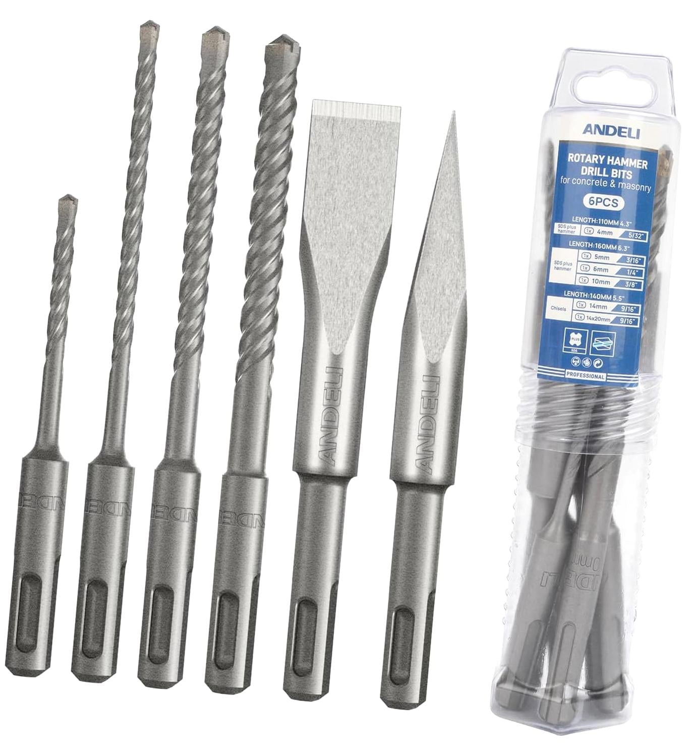 ANYWAY.GO 6 Piece SDS-Plus Drill Chisel Set, Carbide, for Concrete ...