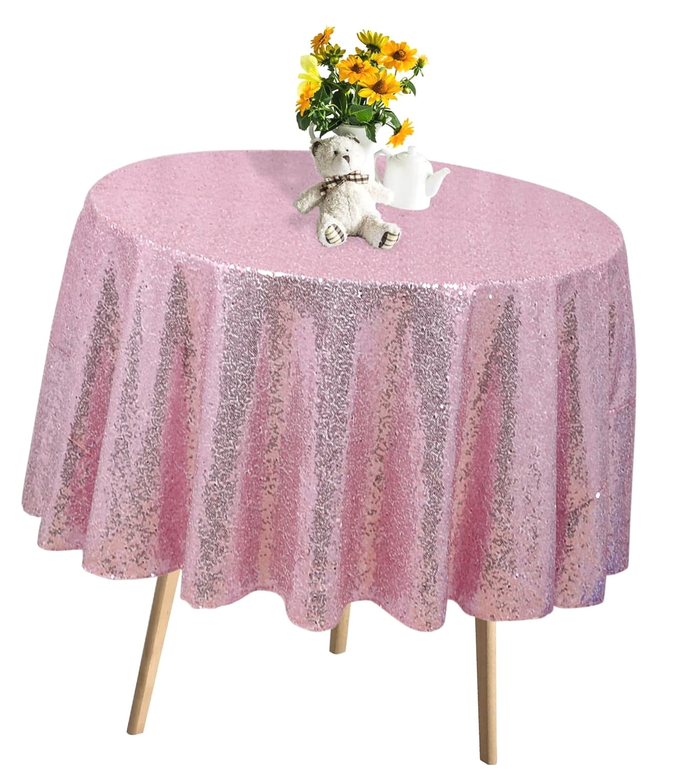 ANYWAY.GO 60 Inch Round Sequin Tablecloth Shimmering Golden Glitter ...