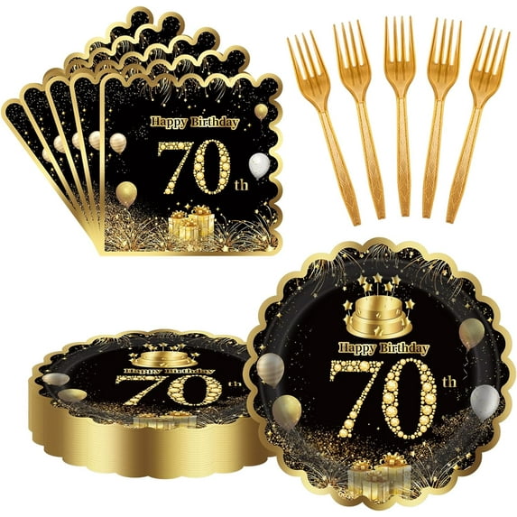 ANYWAY.GO 60 Pcs 70th Birthday Decorations Paper Plates and Napkins ...