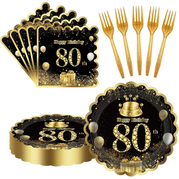 ANYWAY.GO 60 Pcs 80th Birthday Decorations Paper Plates and Napkins ...