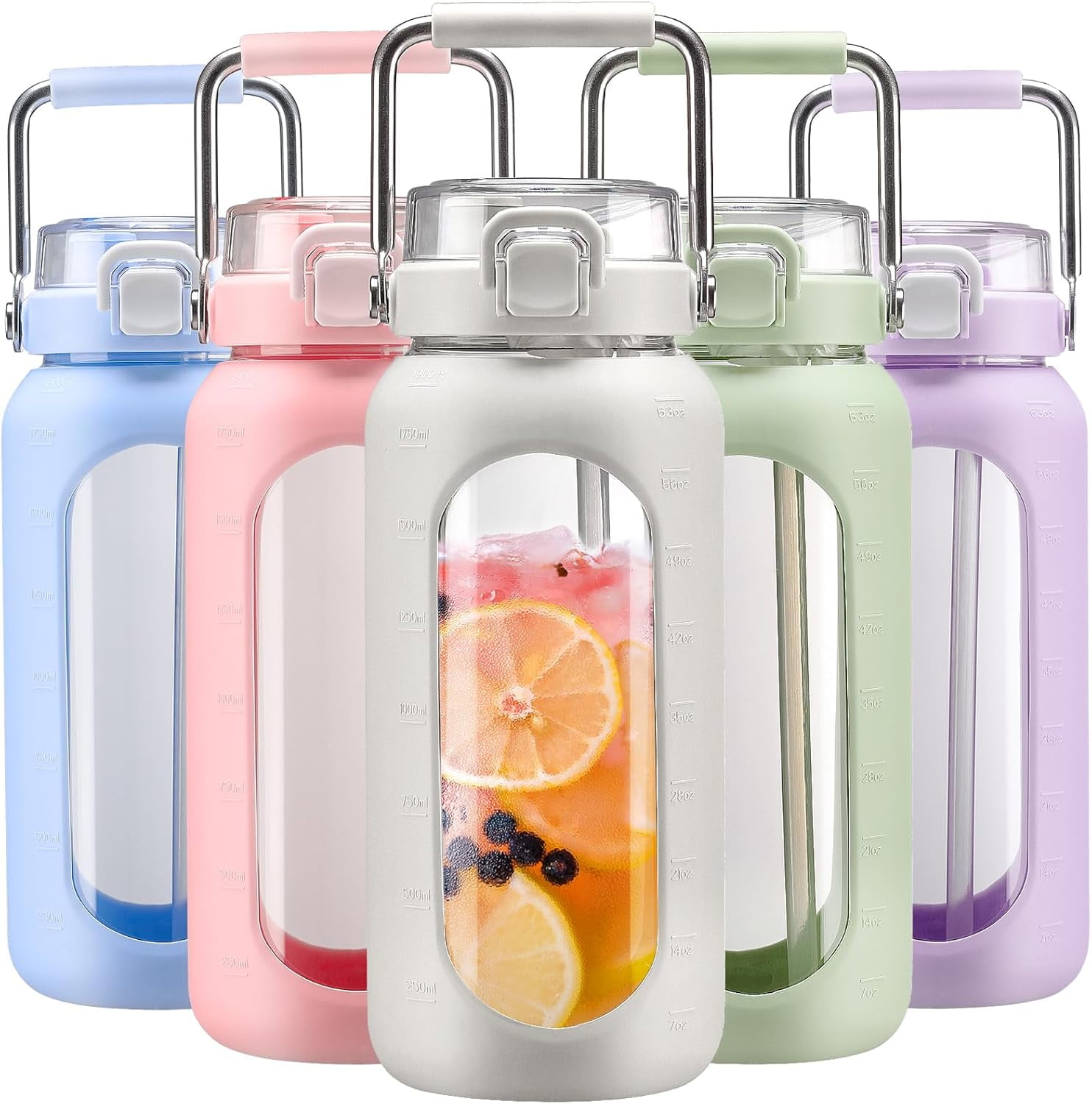 ANYWAY.GO 64oz Water with Steel Handle Large Water with Time Markers ...