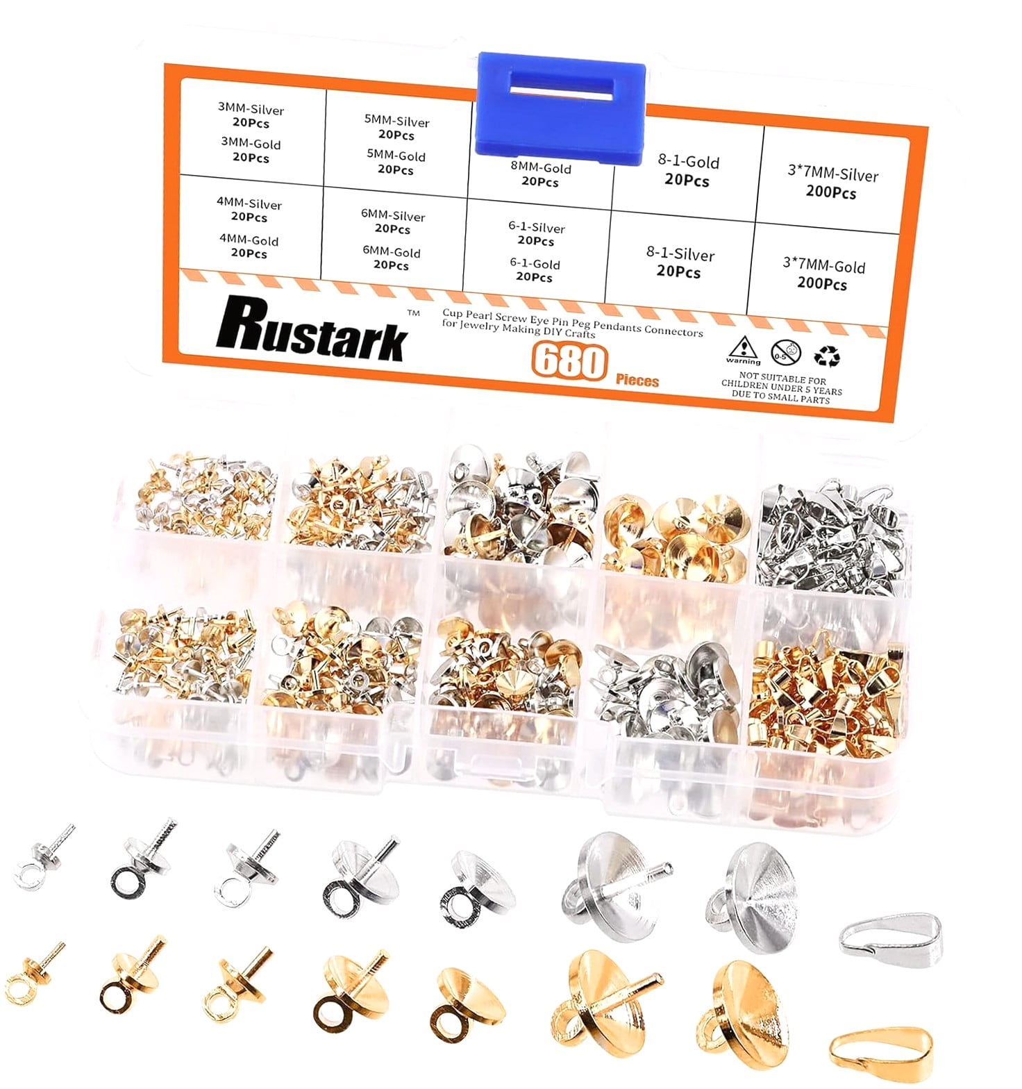 ANYWAY.GO 680Pcs and Sliver Cup Pin Peg Bails Kit Dangle Bails with ...