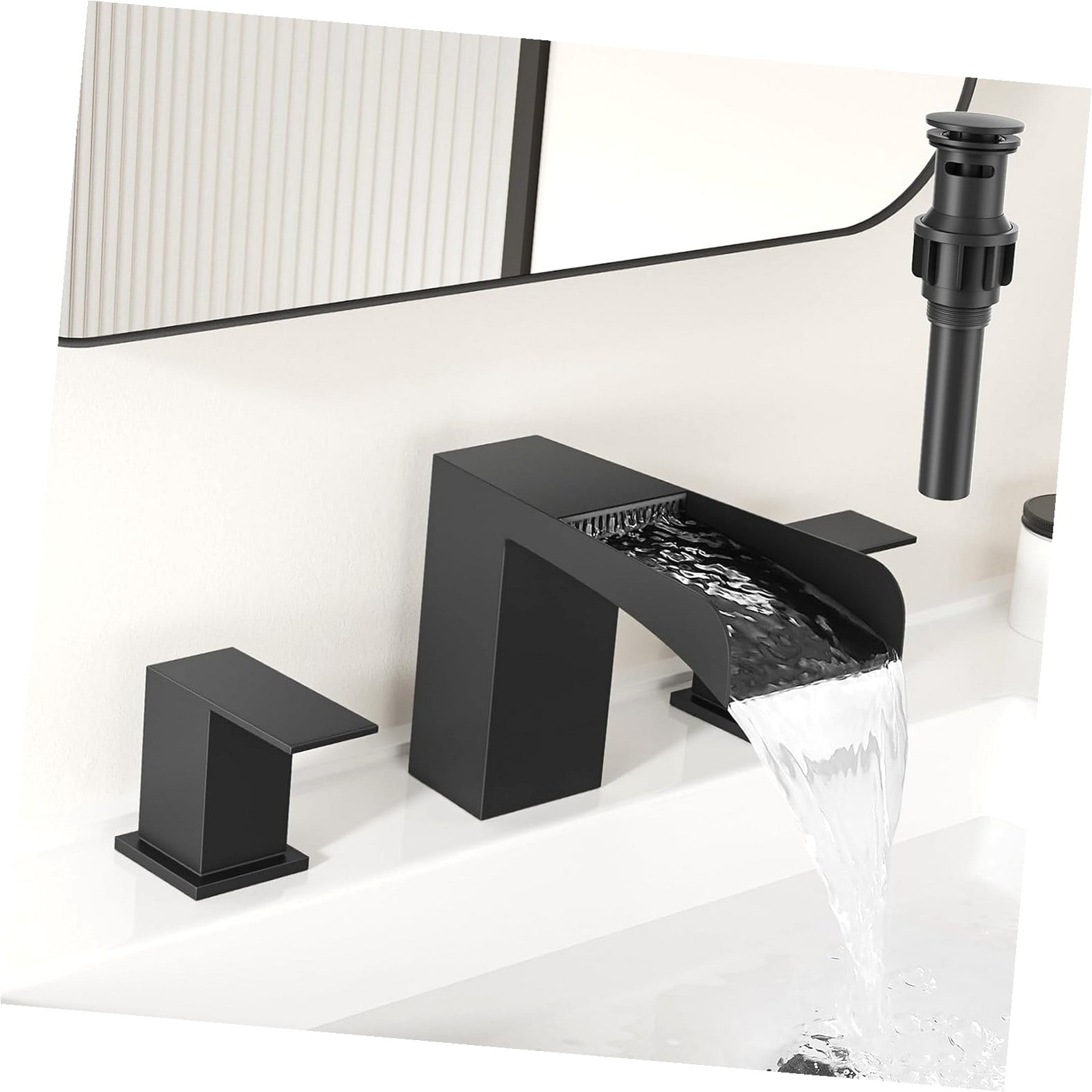 ANYWAY.GO 8 Inch Square Matte Widespread Bathroom Sink Faucets 3 Hole ...
