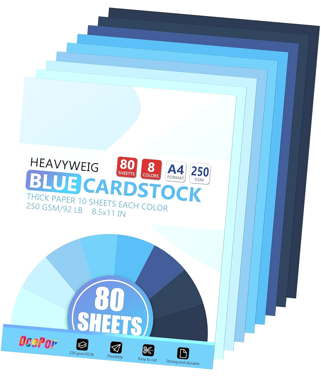 ANYWAY.GO 80 Blue Cardstock Paper, Colored Printer Paper 8.5 11, Thick ...