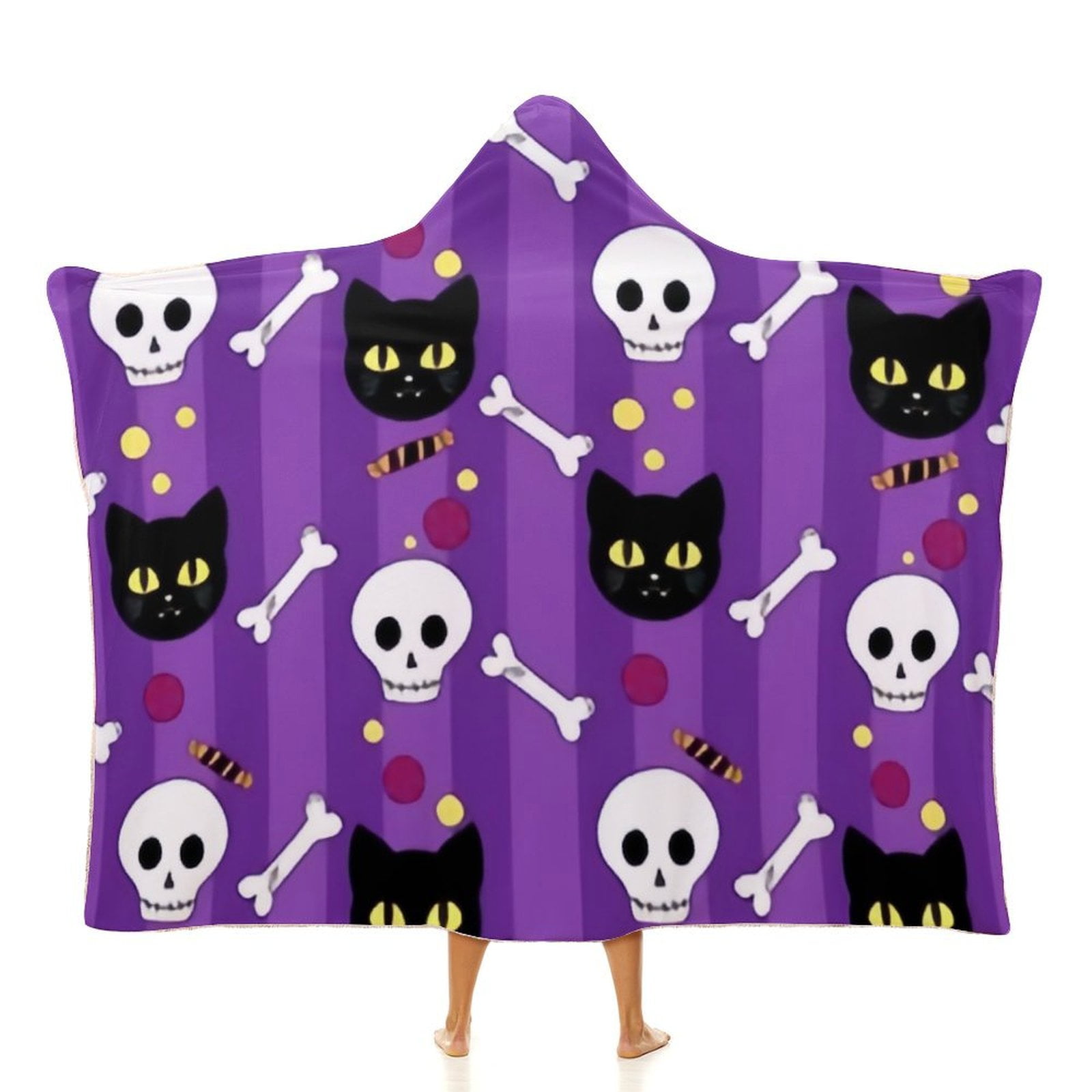 ANYWAY.GO Arctic velvet Hooded Blanket Halloween Pattern Black Hooded ...